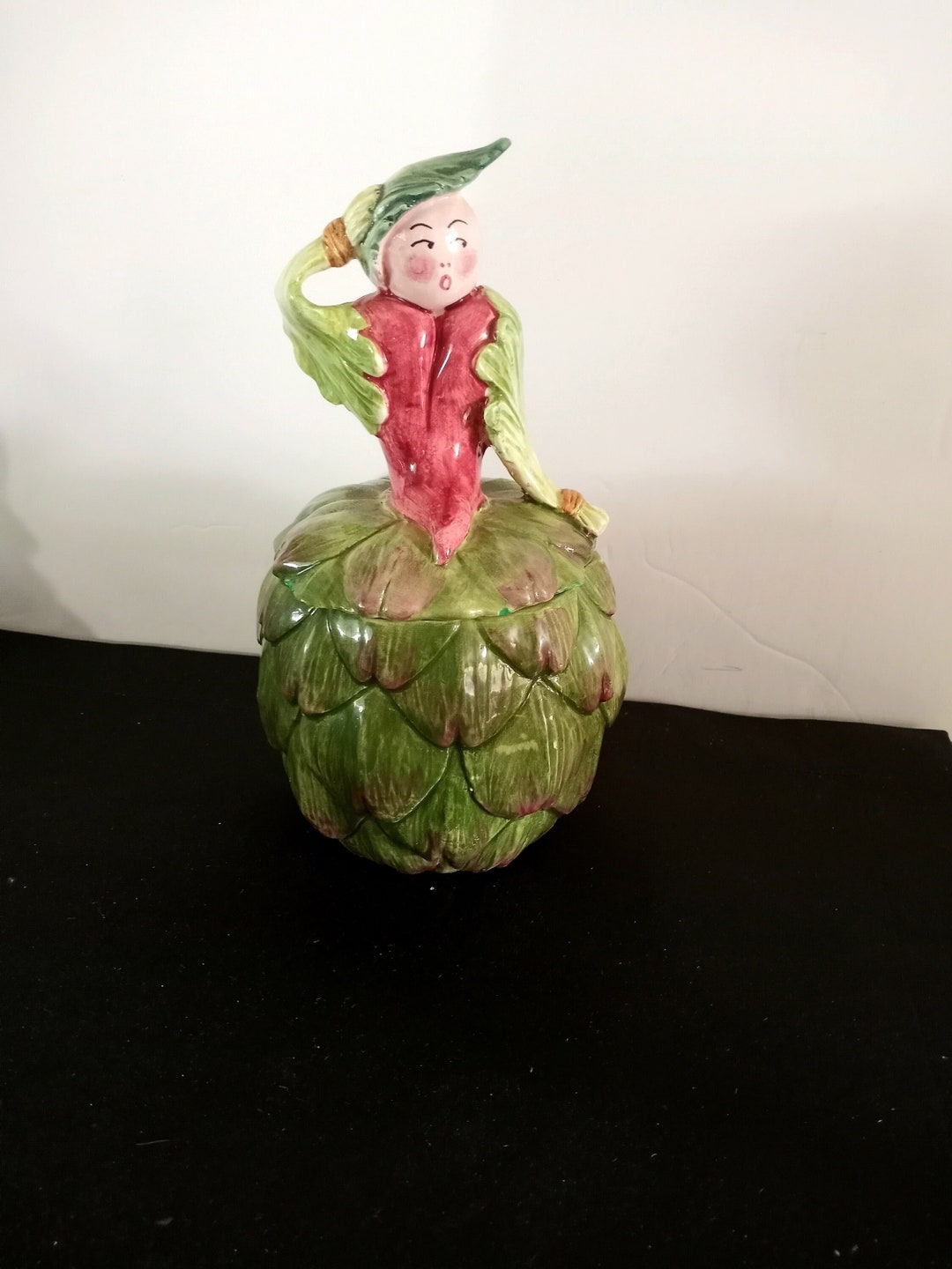 Vtg Italian Majolica Ceramic Anthropomorphic Figural Artichoke Lady Jar ...