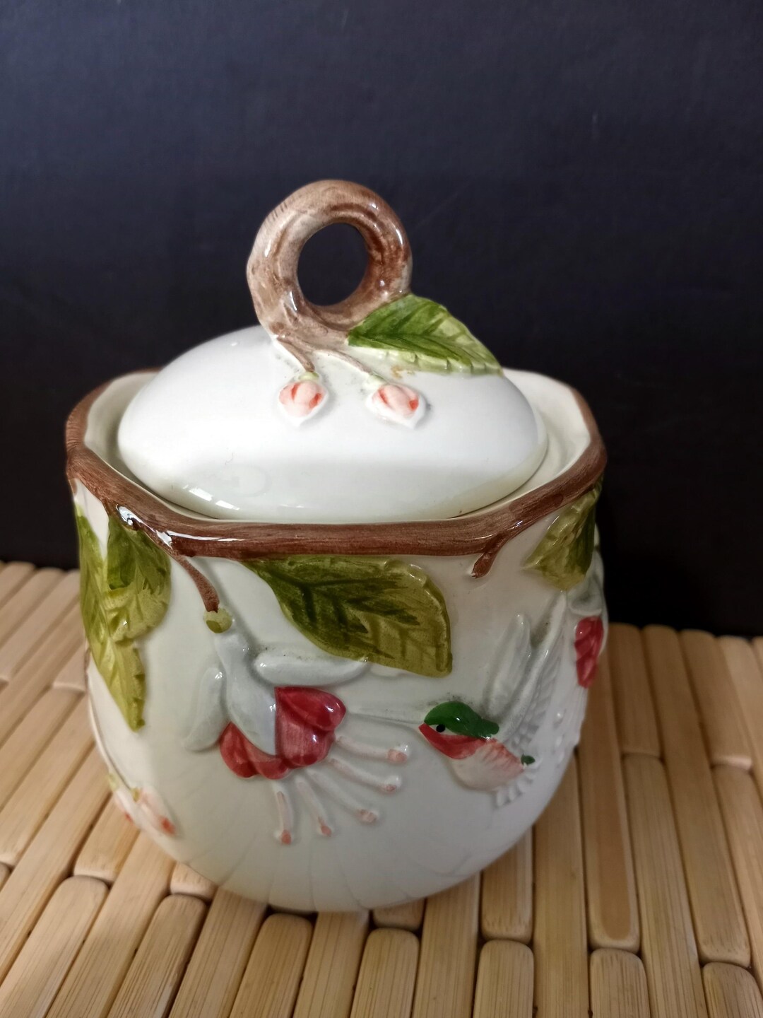 Vtg Otagiri Japan, Hummingbird in Fuchsia Flowers Jam Jar, Condiment ...