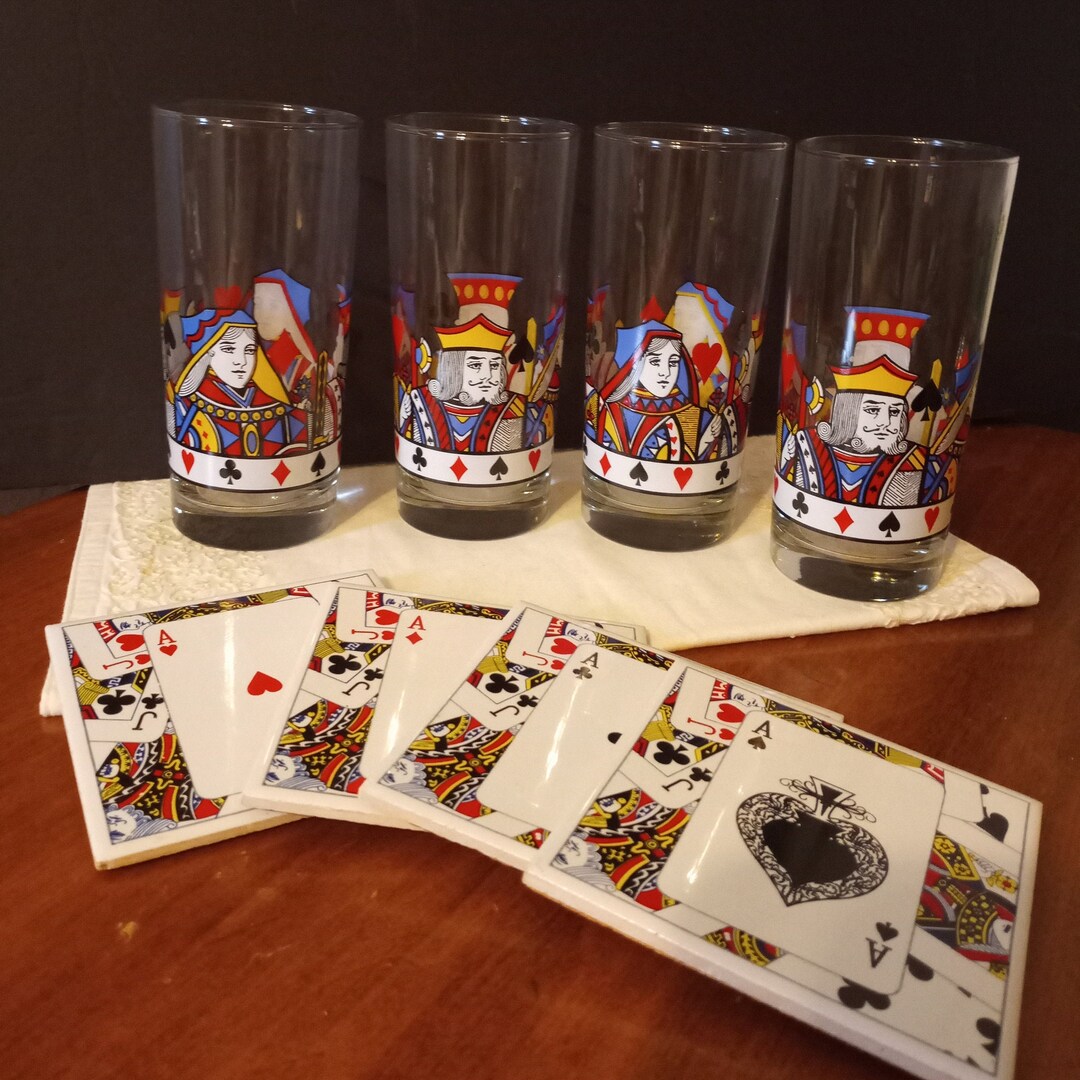 Curated Set: 4 Vtg Libbey Playing Card Glasses, Highball Glasses & Set ...