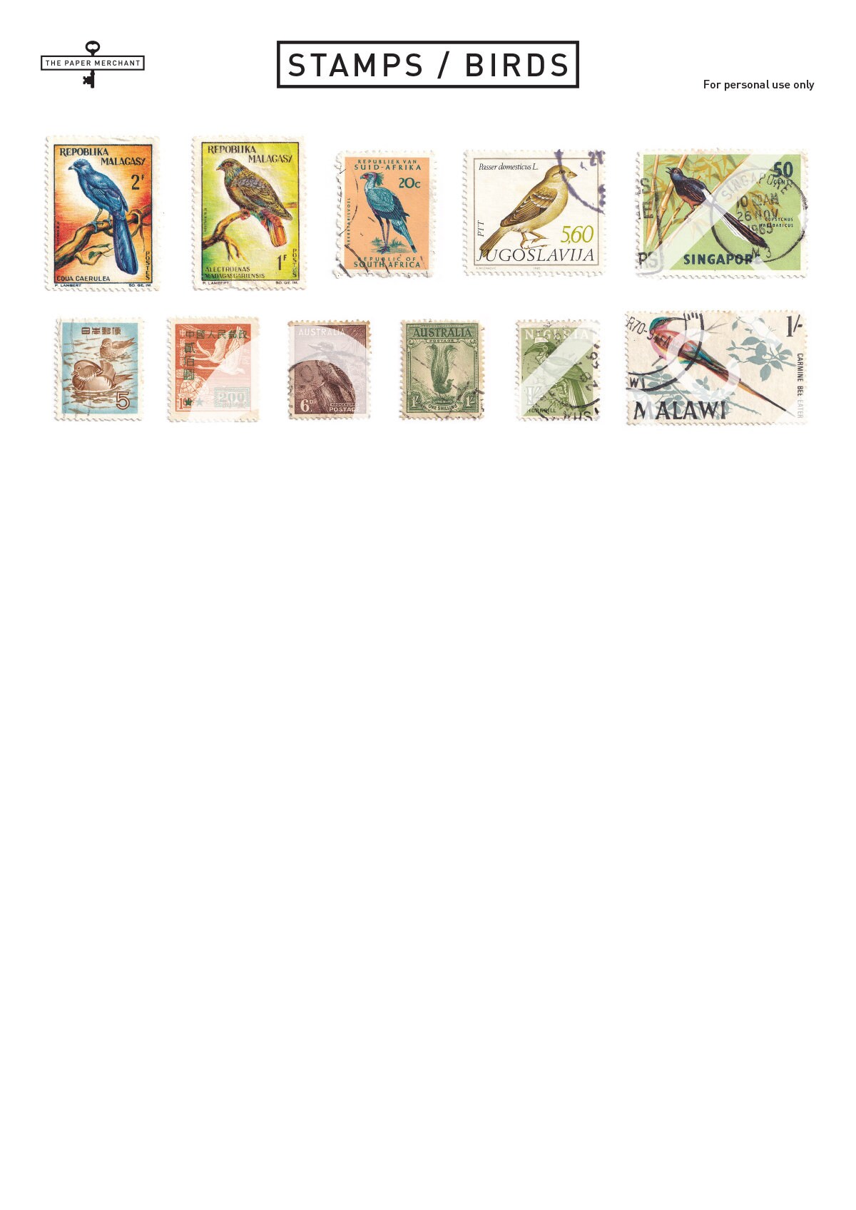 50 Vintage Bird Postage Stamps Digital Download Printable - Etsy