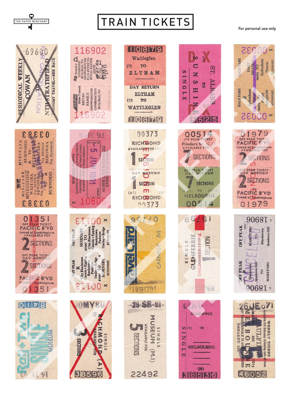 20 Vintage Train Tickets - Digital Download Printable - Ephemera ...