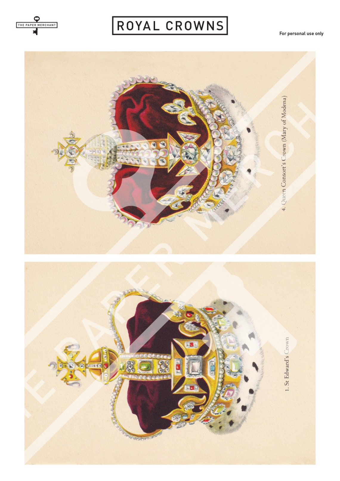 6 Vintage Royal Crown Book Pages - Digital Download Printable ...