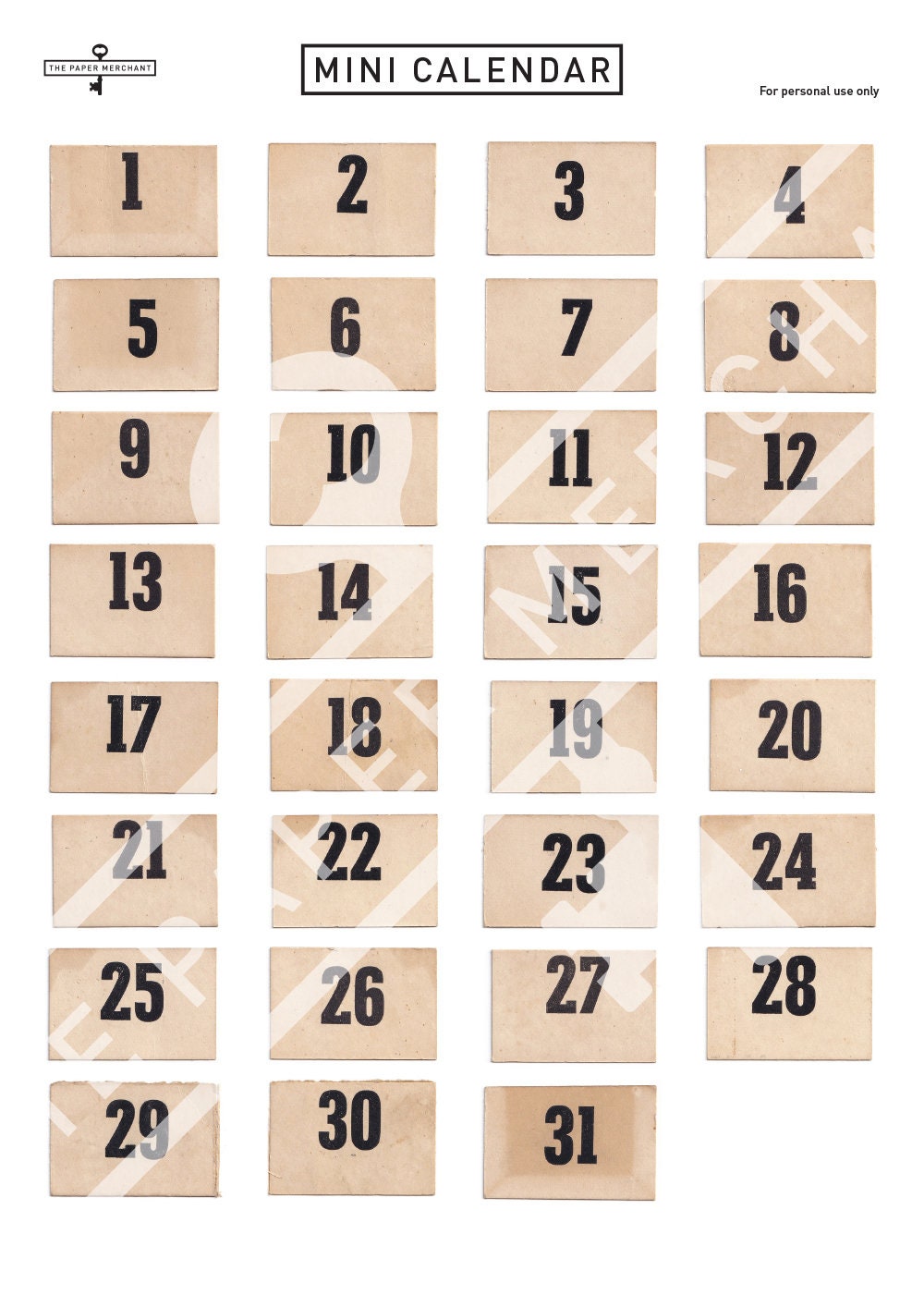 Vintage Mini Calendar Numbers & Months - Digital Download Printable ...