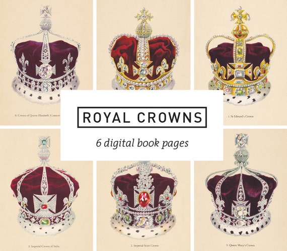 6 Vintage Royal Crown Book Pages Digital Download Printable | Etsy