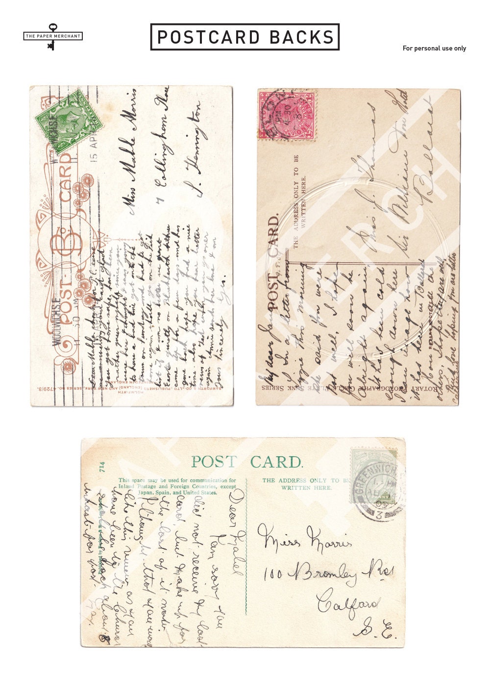 12 Vintage Postcard Backs - Digital Download Printable - Ephemera Collage Assemblage Art Junk ...