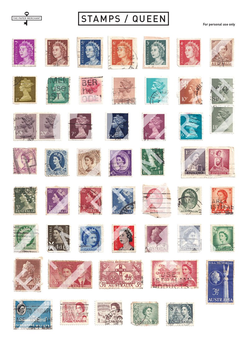 50 Vintage Queen Elizabeth II Postage Stamps - Digital Download ...