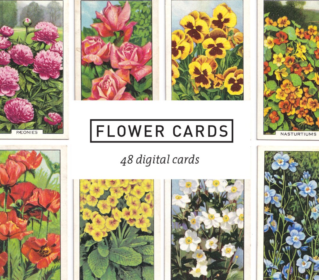 48 Vintage Flower Cards Digital Download Printable Ephemera Collage ...