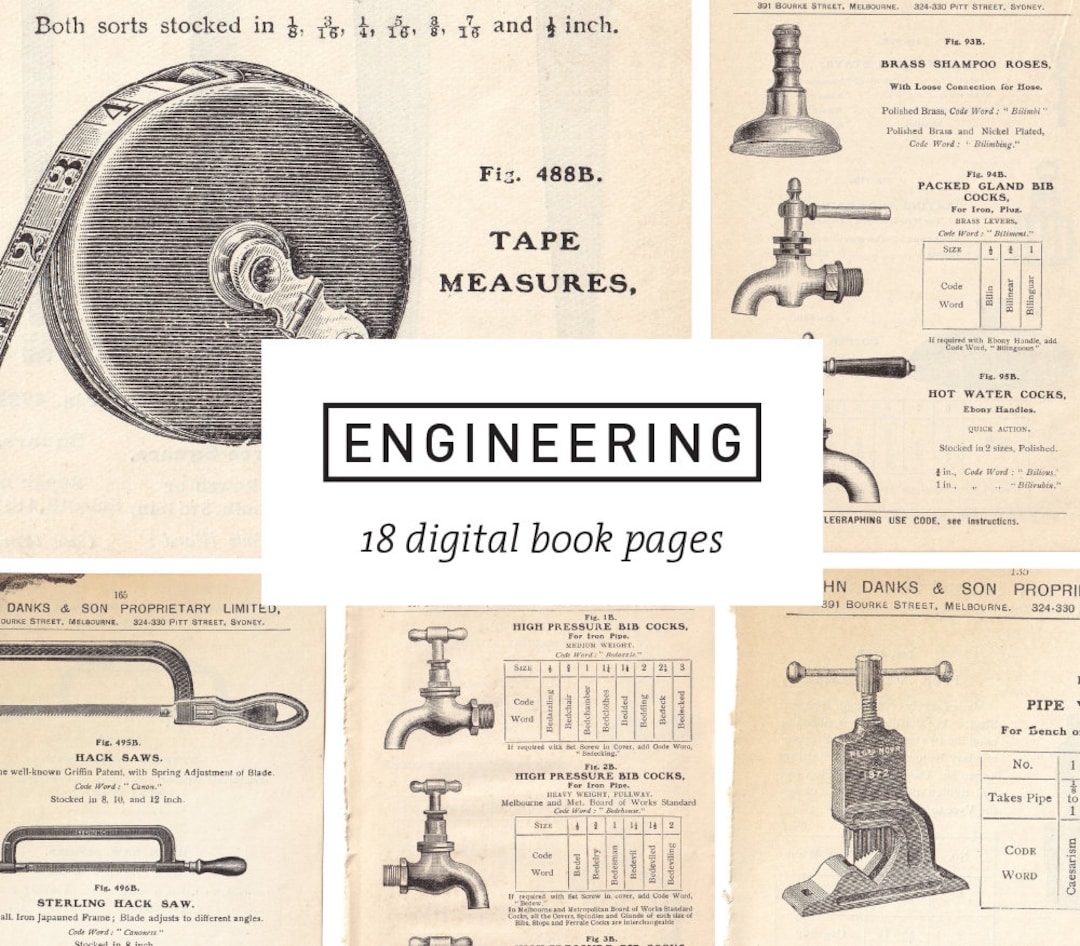 18 Vintage Engineering Book Pages - Digital Download Printable ...