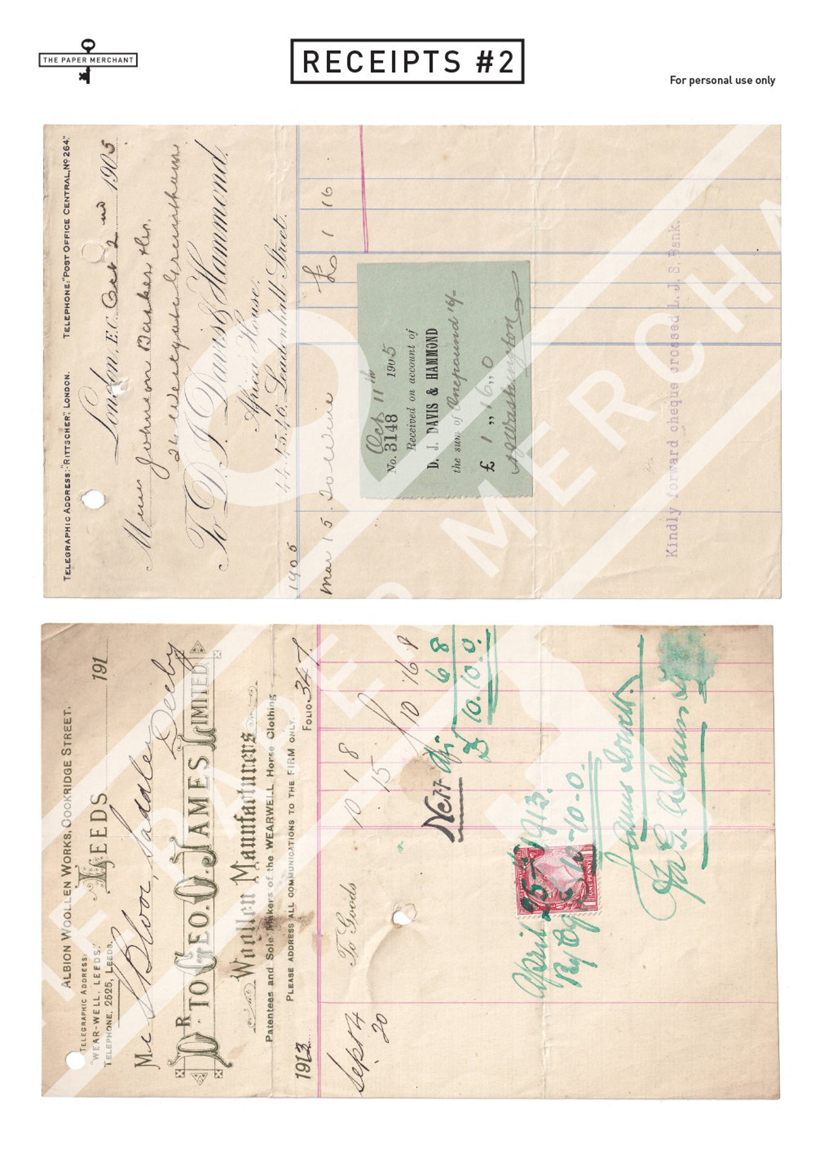 5 Vintage Receipts #2 - Digital Download Printable - Ephemera Collage ...