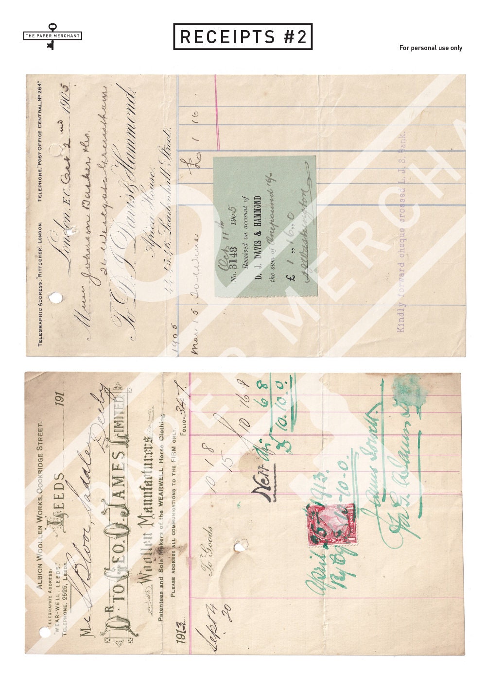 5 Vintage Receipts 2 Digital Download Printable Ephemera Collage ...