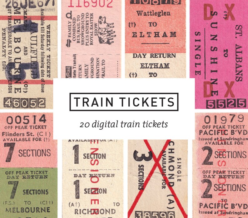 20 Vintage Train Tickets - Digital Download Printable - Ephemera ...