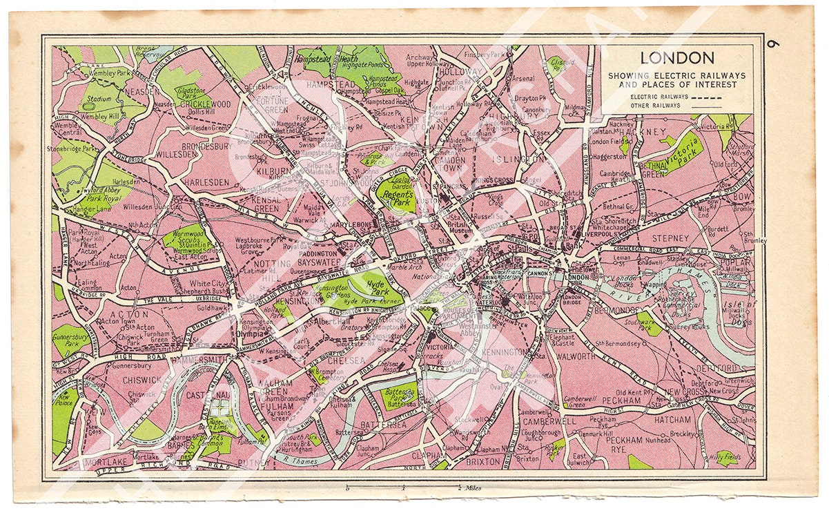 Vintage London Map Book Page - Digital Download Printable - Ephemera ...
