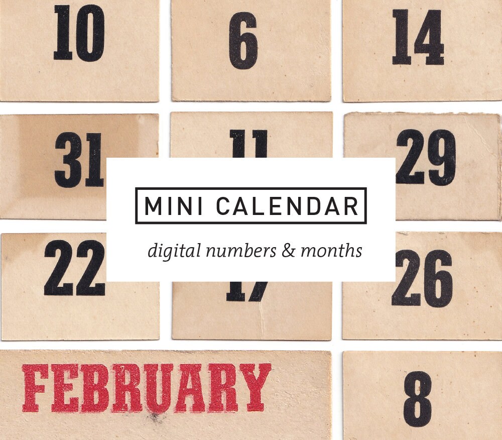 Vintage Mini Calendar Numbers & Months - Digital Download Printable ...