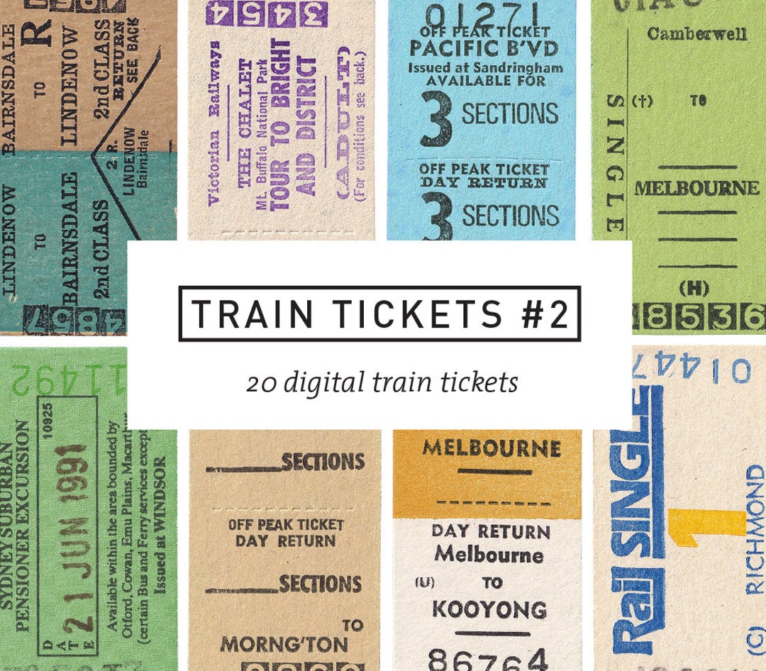 20 Vintage Train Tickets #2 - Digital Download Printable - Ephemera ...
