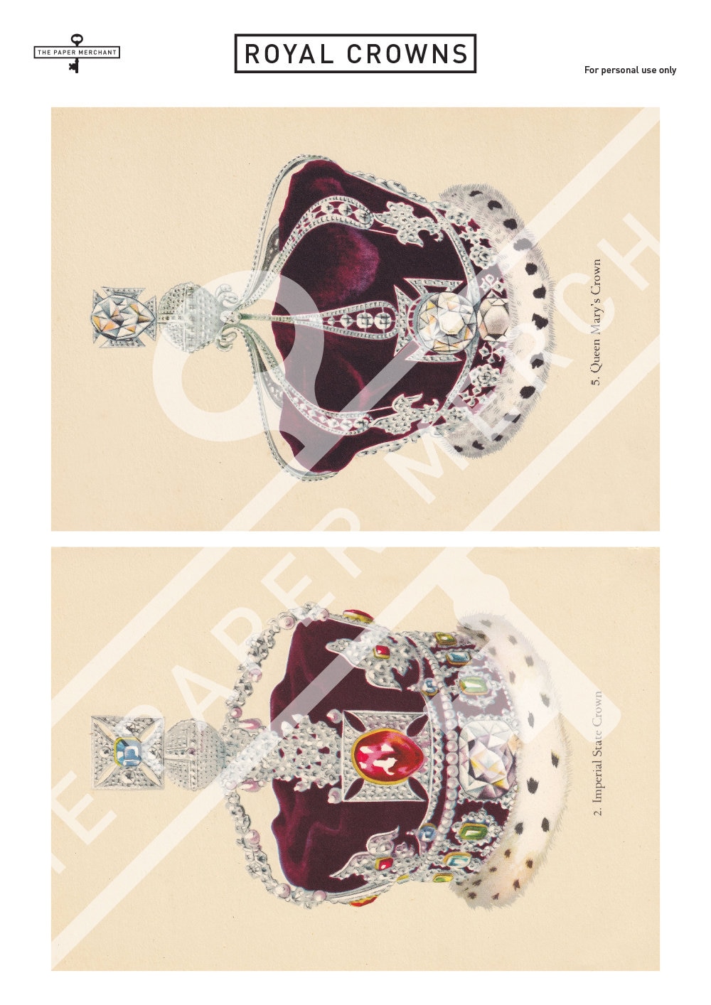 6 Vintage Royal Crown Book Pages - Digital Download Printable ...