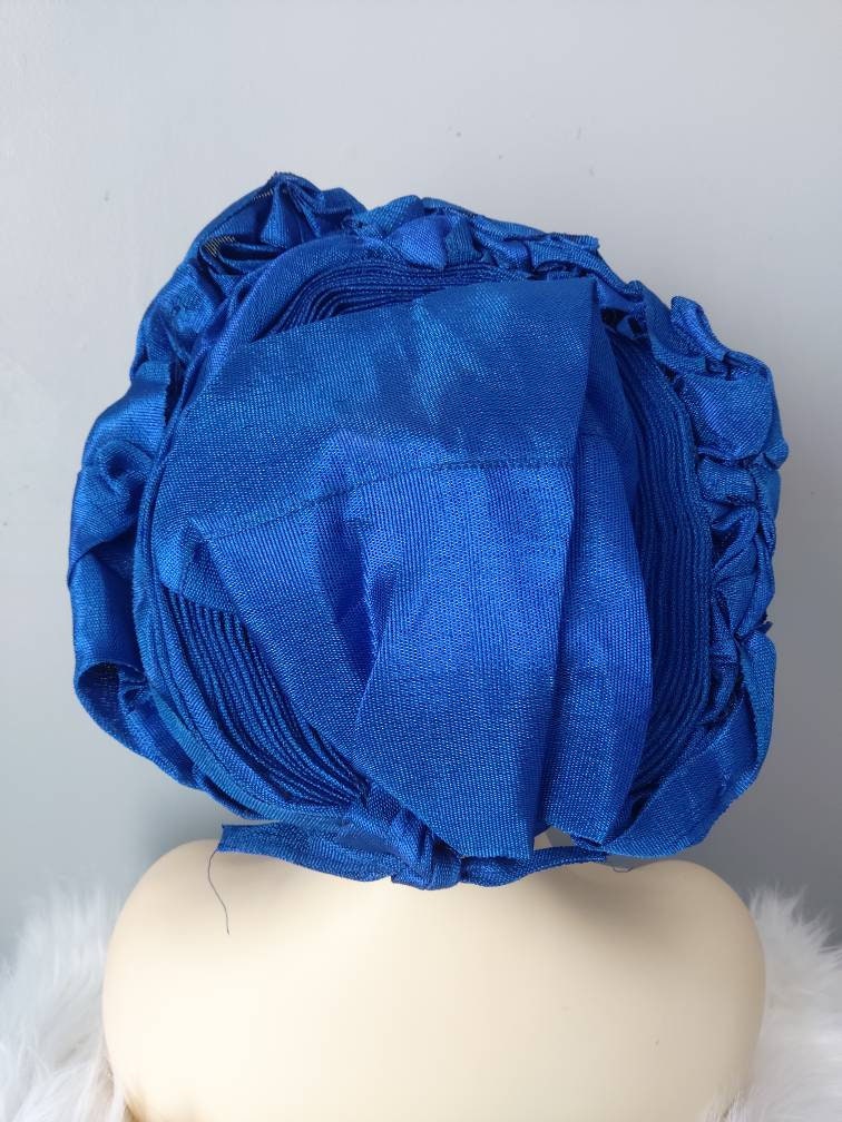 Royal Blue Aso Oke Auto Gele, Pre Tied Wedding Gele, Turban Headwrap ...
