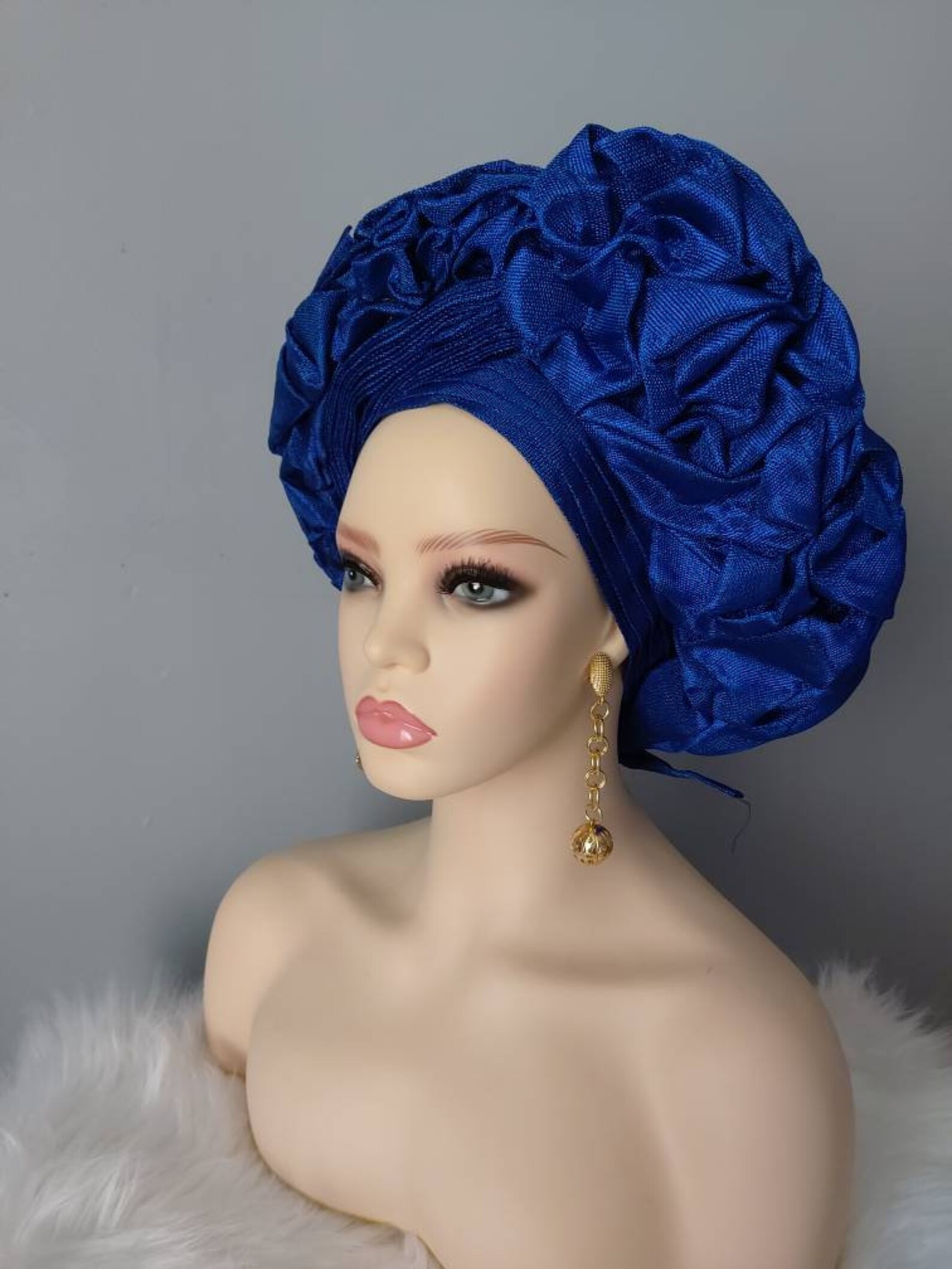 Royal Blue Aso Oke Auto Gele, Pre Tied Wedding Gele, Turban Headwrap ...