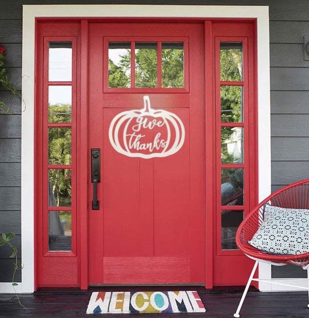 Pumpkin Door Hanger Give Thanks Pumpkin Metal Fall Decor Thankful ...