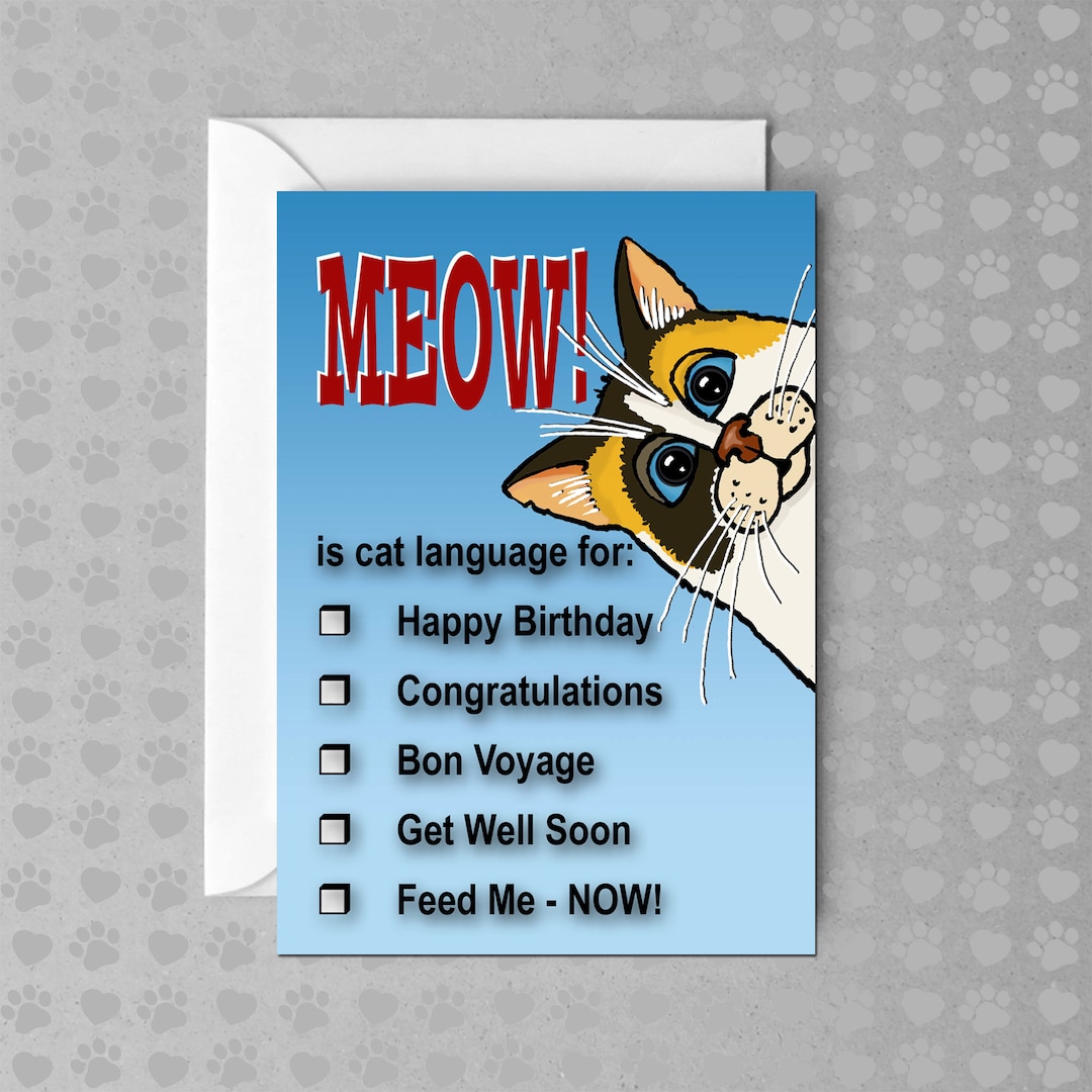 MEOW! Feed Me - NOW! | Funny Cat Card | Happy Birthday ...