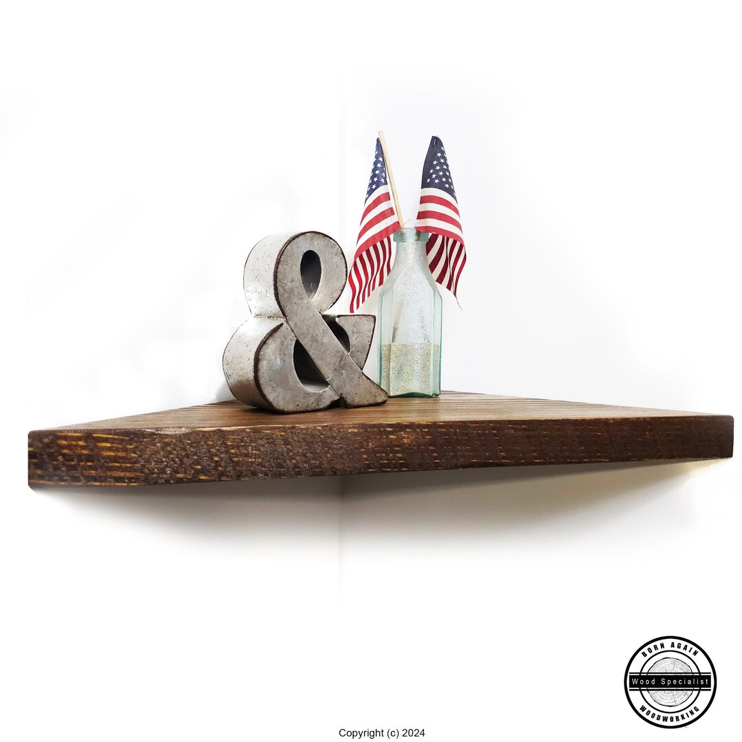 Floating Corner Shelf Walnut Stained Shelf Circular Sawn Thick Shelves ...