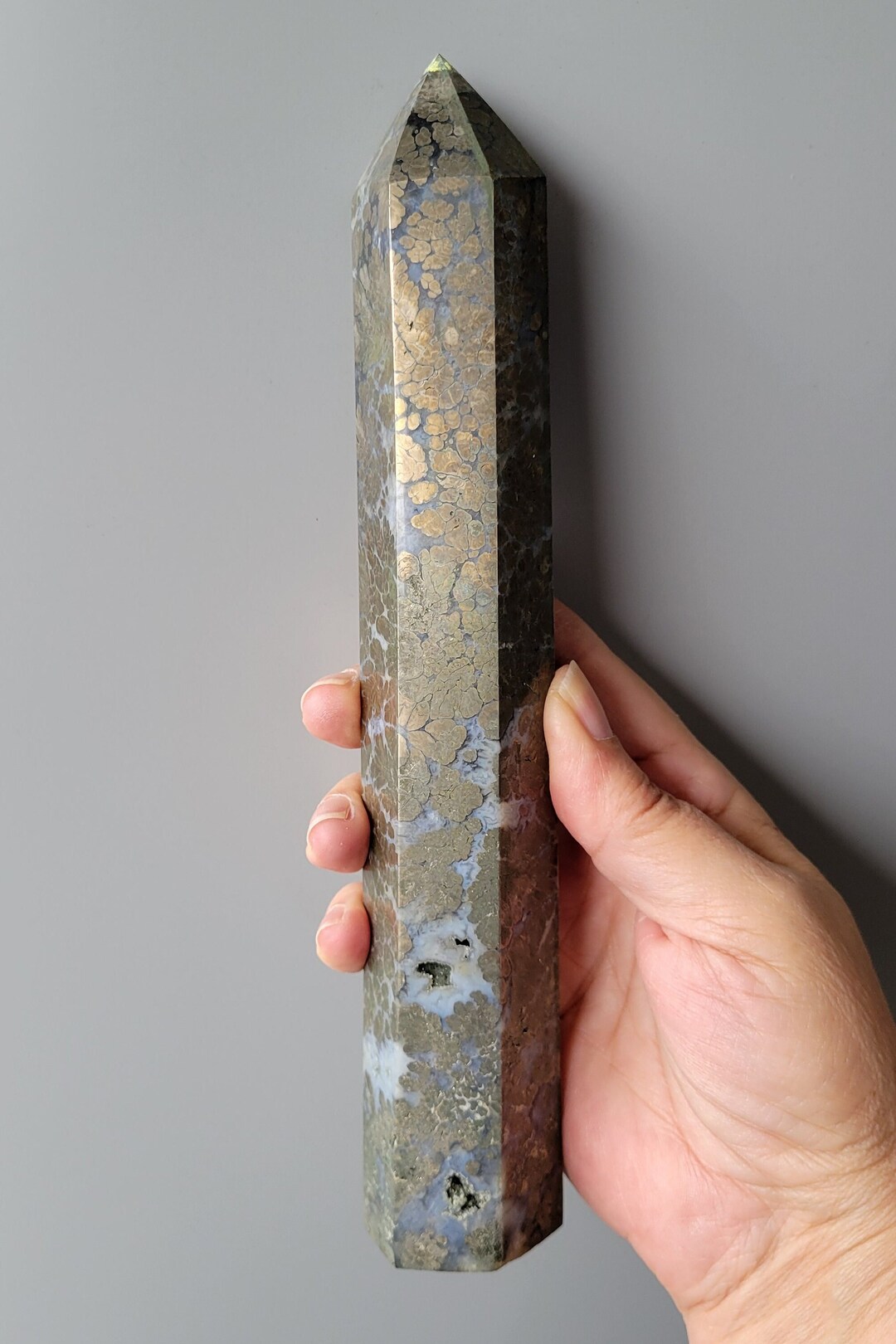 9.4 Large Quality Agatized Pyrite Geodes Crystal Stone Tower Carving ...