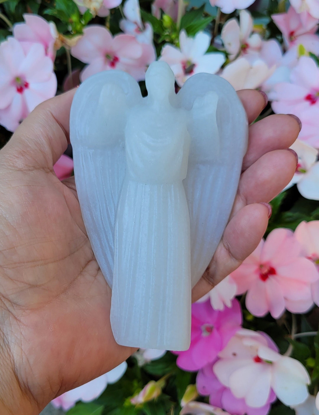 4.6 White Quartzite Carved Crystal Angel Figurine, White Jade Angel ...