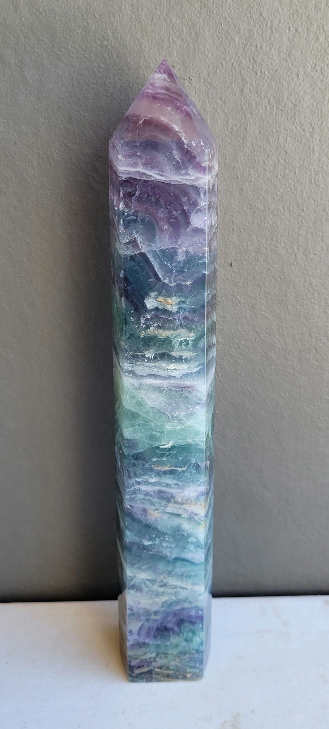 10.2 Rainbow Fluorite Crystal Carved Tower, Banded Fluorite Carved ...