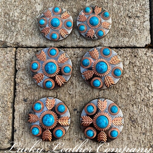 Turquoise and Coral Saddle Concho Set Horse Tack Custom | Etsy