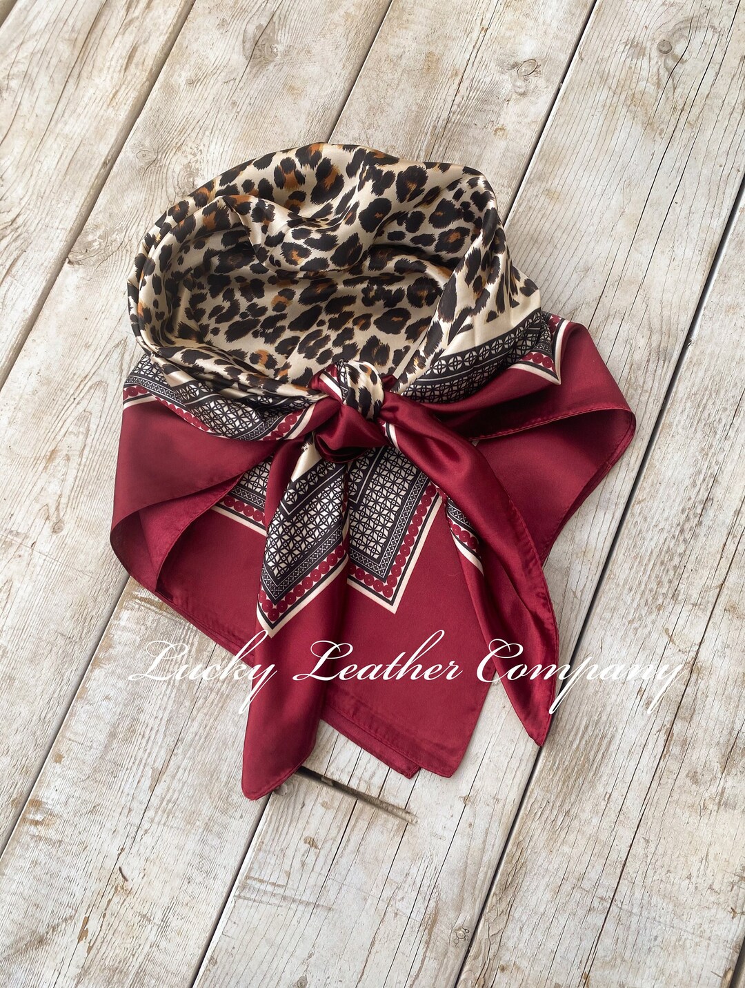 Wine & Cheetah Wild Rag, 35"x 35", Western Boho Wild Rag, Cowboy Wild ...