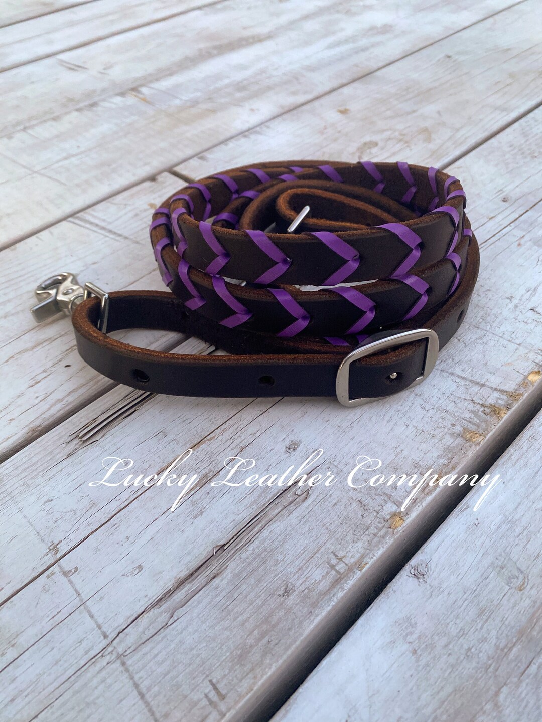 USA Made, Purple & Chocolate Barrel Reins, Barrel Racing, Trail Riding, Butter Soft Leather ...