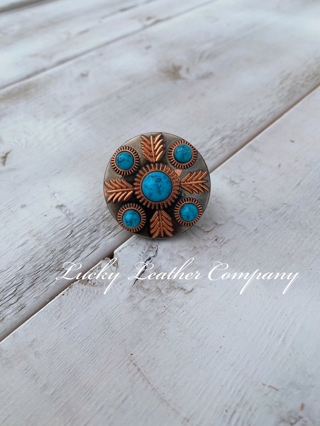 Wild Rag Slide Turquoise Round - Copper Rag Slides - 1.5' - Feather ...