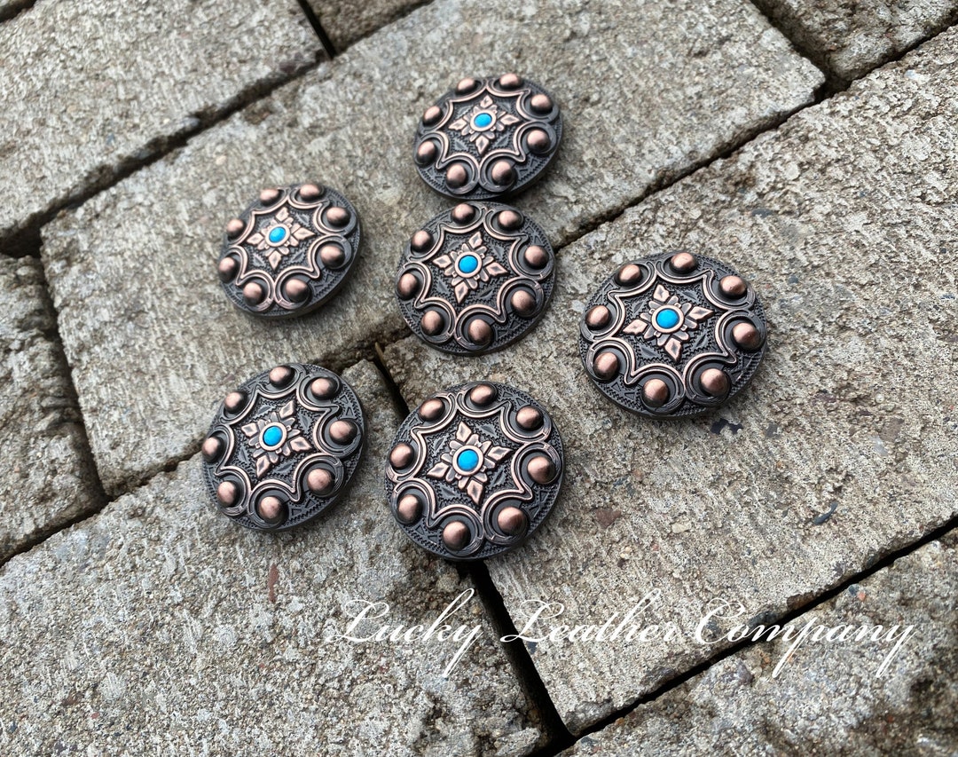 Antique Copper & Turquoise Conchos, Western Concho, Leather Crafting ...
