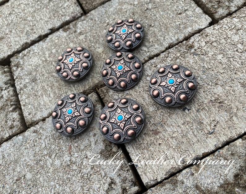 Antique Copper & Turquoise Conchos, Western Concho, Leather Crafting ...