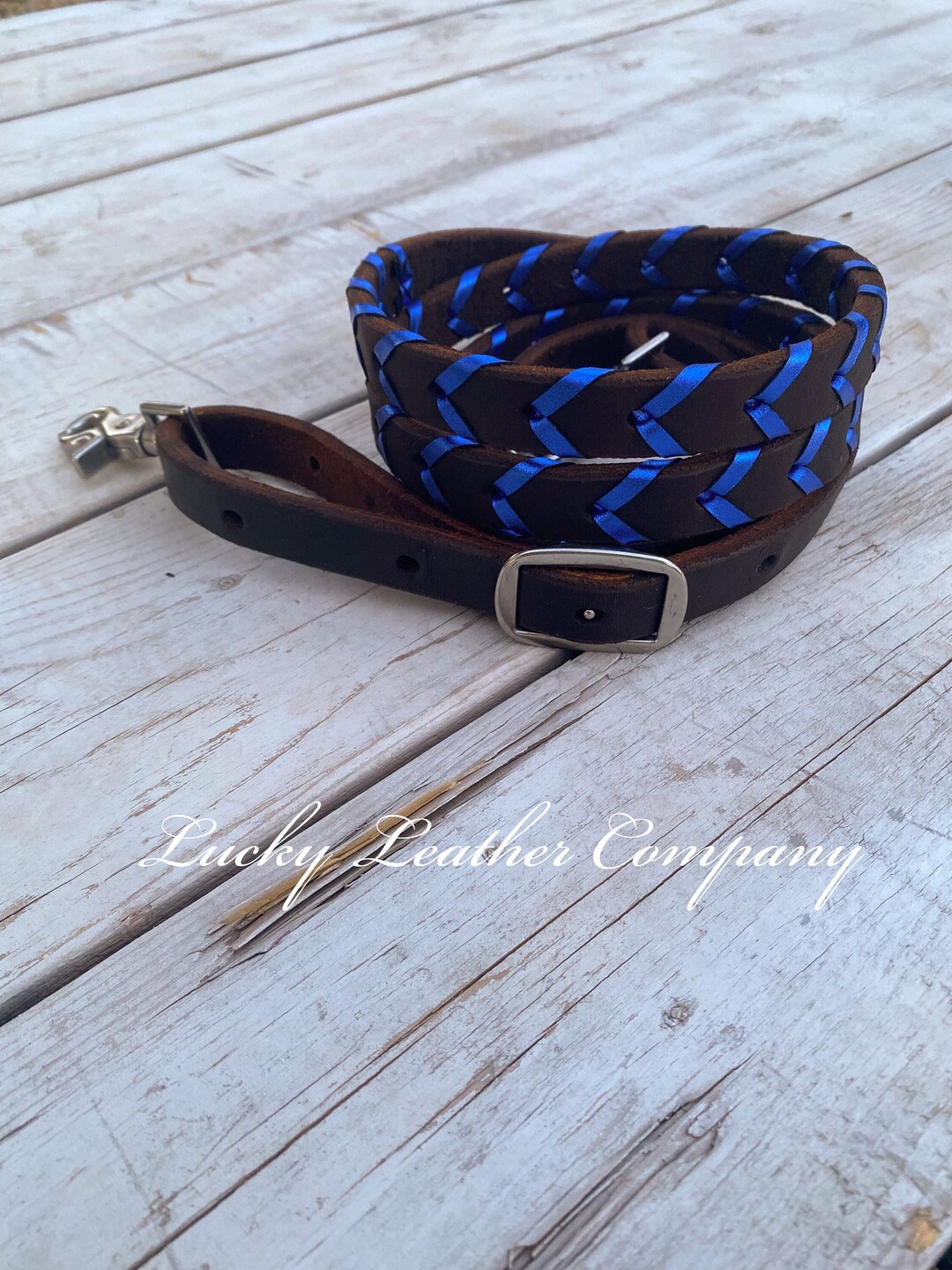 Chocolate & Metallic Blue Laced Reins, USA Made, Barrel Racing Reins ...