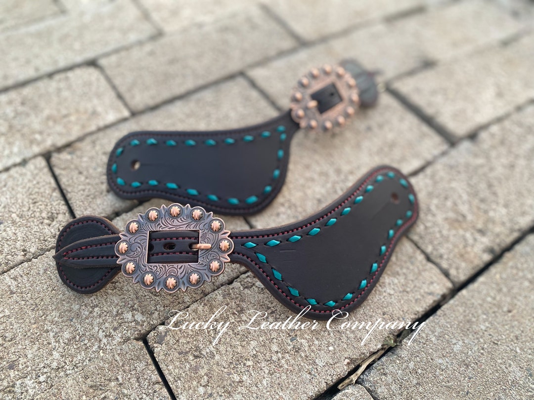 Chocolate & Turquoise Spur Straps, USA Made, Handmade, Buckstitch ...