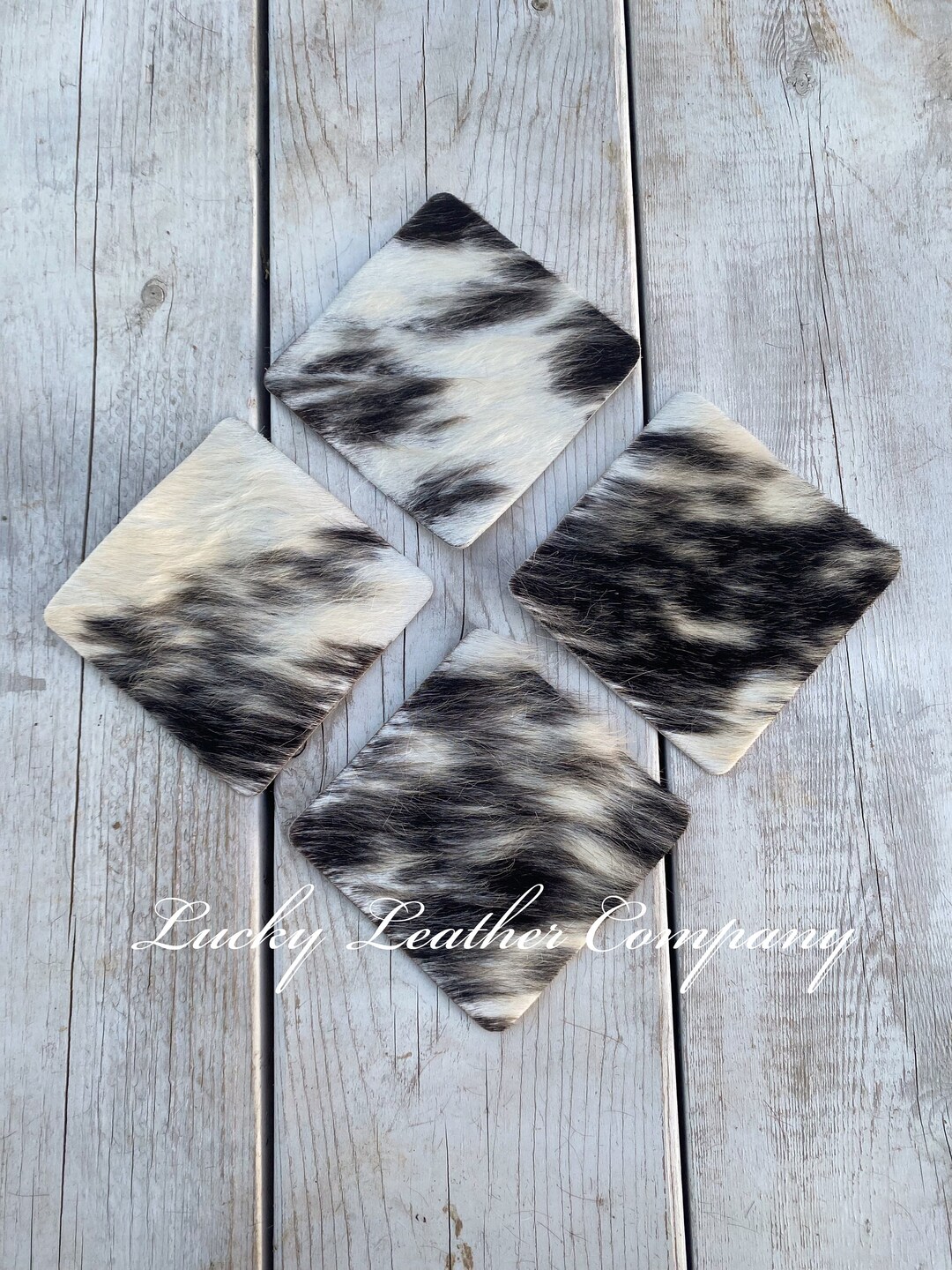 Western Cowhide Square Coasters, Salt & Pepper, Genuine Cowhide ...