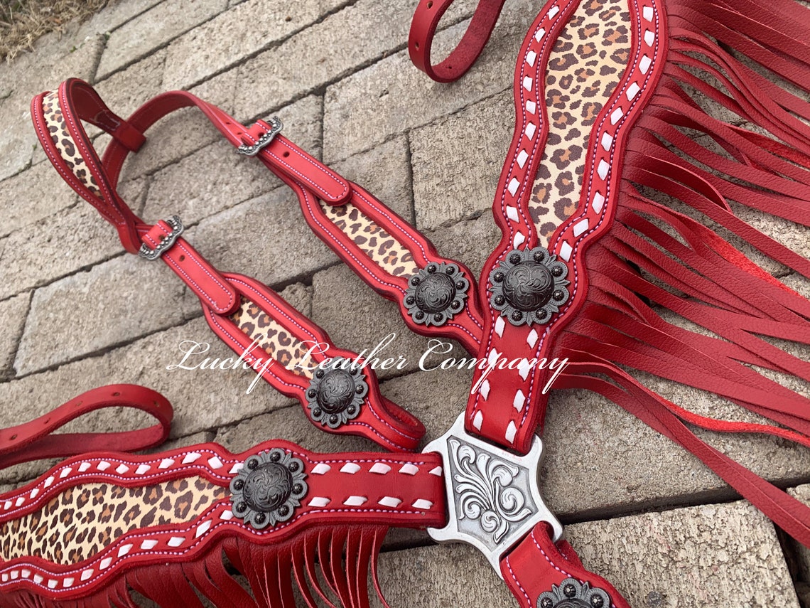 Original Red & Cheetah Tack Set - USA Made - Bling Leather Tack ...