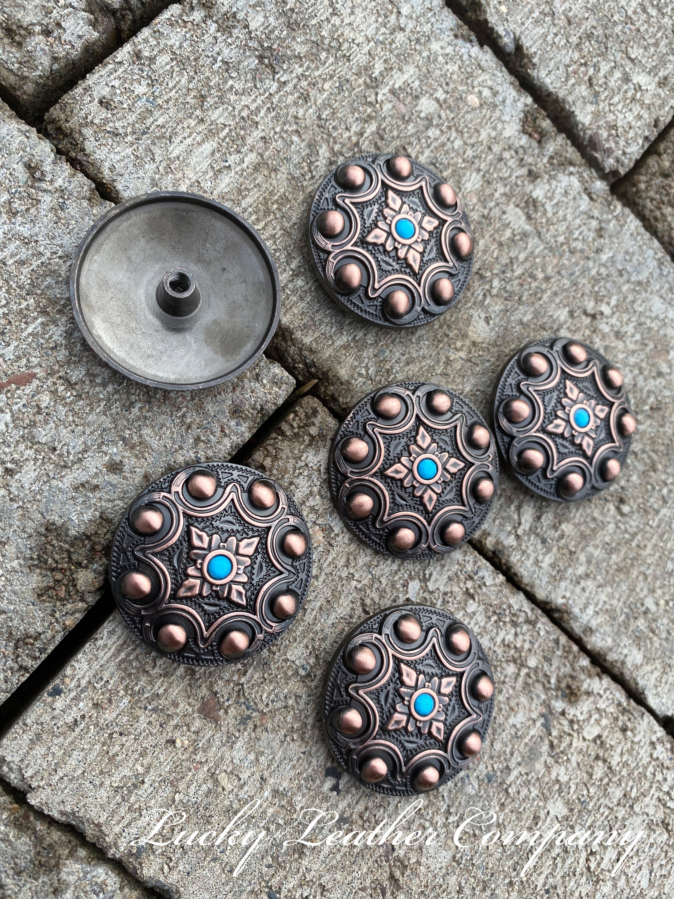 Antique Copper & Turquoise Conchos, Western Concho, Leather Crafting ...