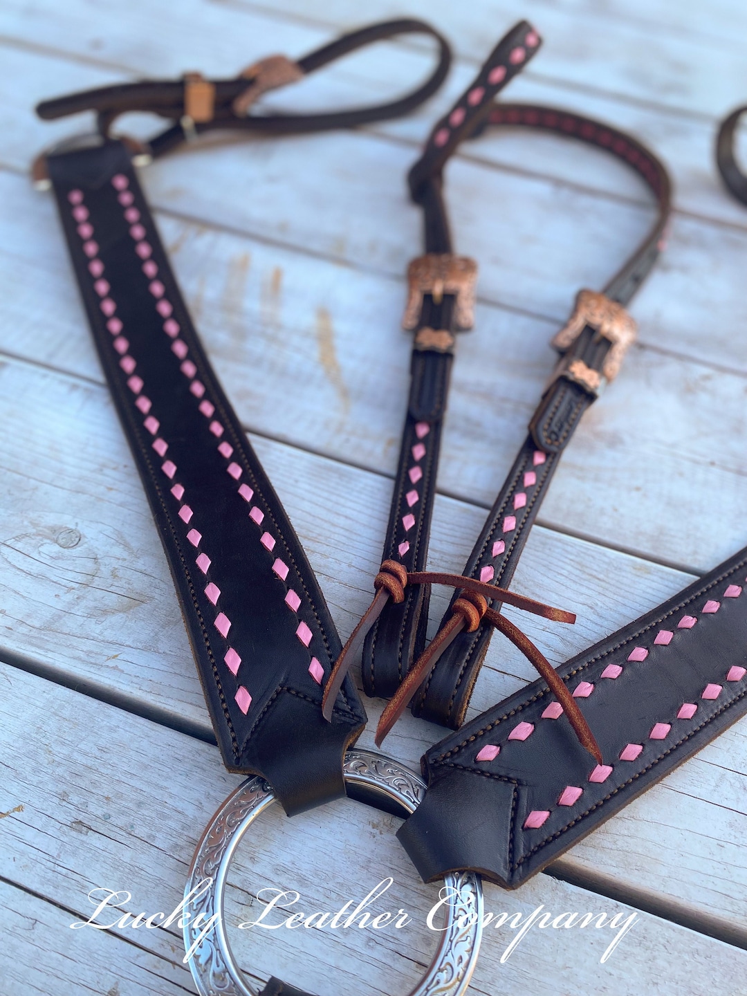USA Made, Butter Soft Chocolate & Pink Tack Set, Antique Copper Buckles ...