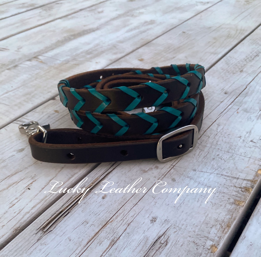 USA Made, Chocolate & Turquoise Laced Barrel Reins, Barrel Racing ...