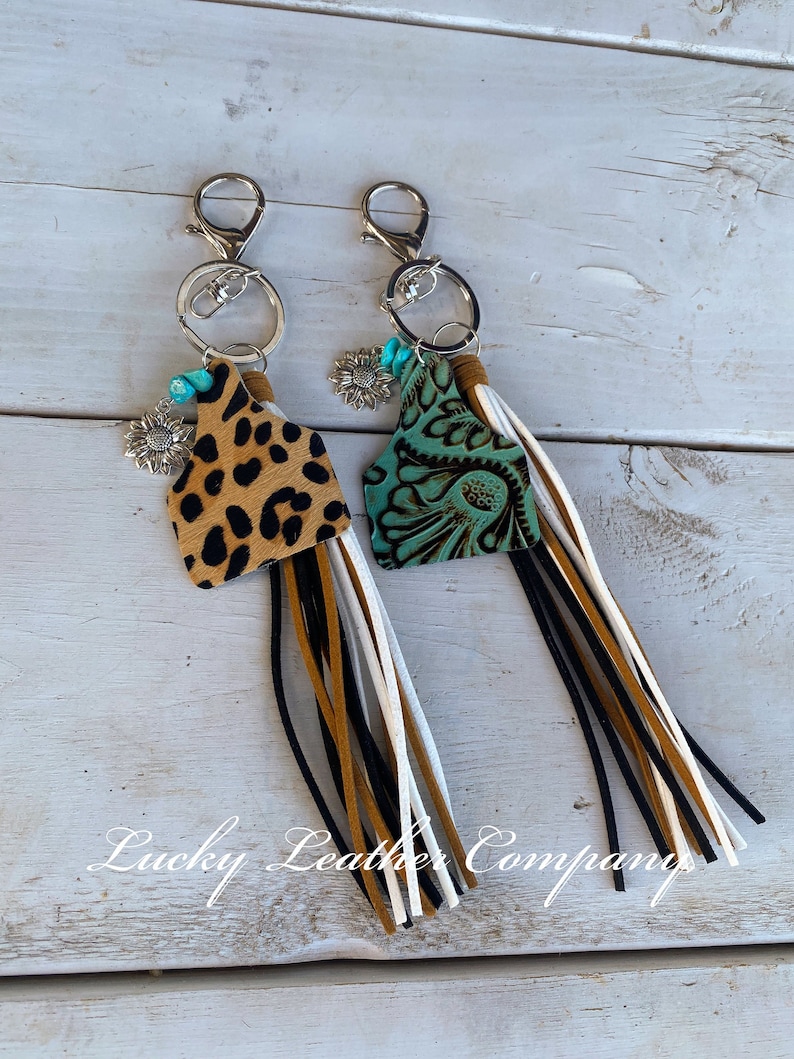 Leather Cow Tag Key Chain Western Key Chain Boho Key Chain - Etsy