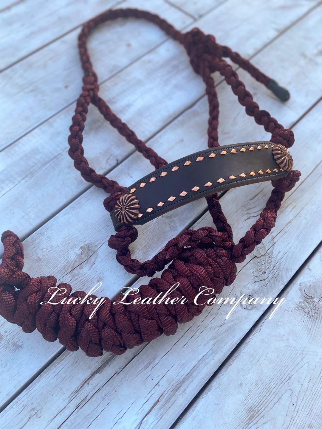 Maroon & Copper Mule Tape Halter, Bronc Halter, Horse Tack, Leather ...