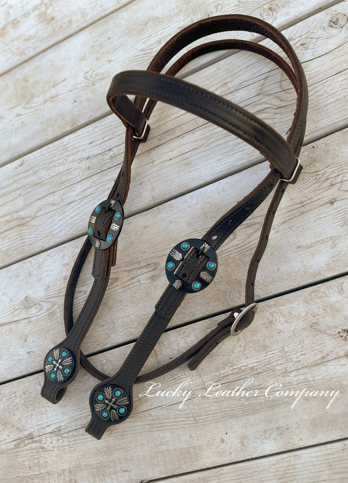 Butter Soft Chocolate Headstall W Turquoise & Silver Hardware, USA Made ...