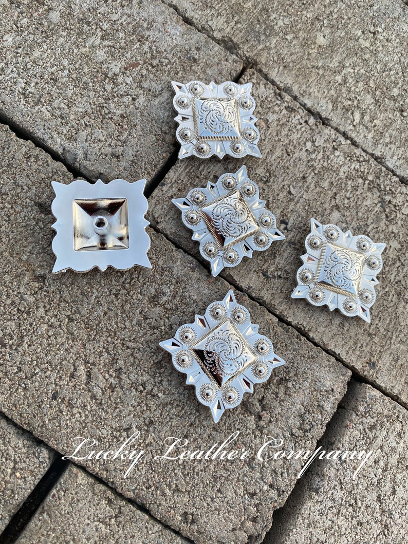 Bright Silver Square Berry Concho, Berry Concho, Leather Crafting ...