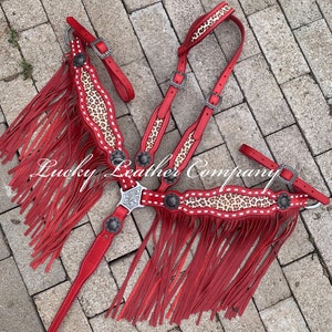Original Red & Cheetah Tack Set - USA Made - Bling Leather Tack ...
