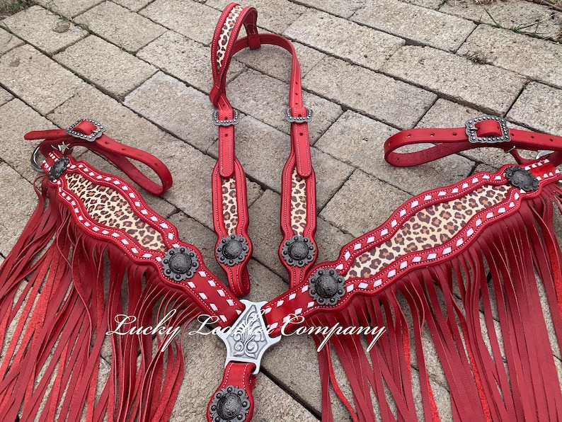 Original Red & Cheetah Tack Set - USA Made - Bling Leather Tack ...