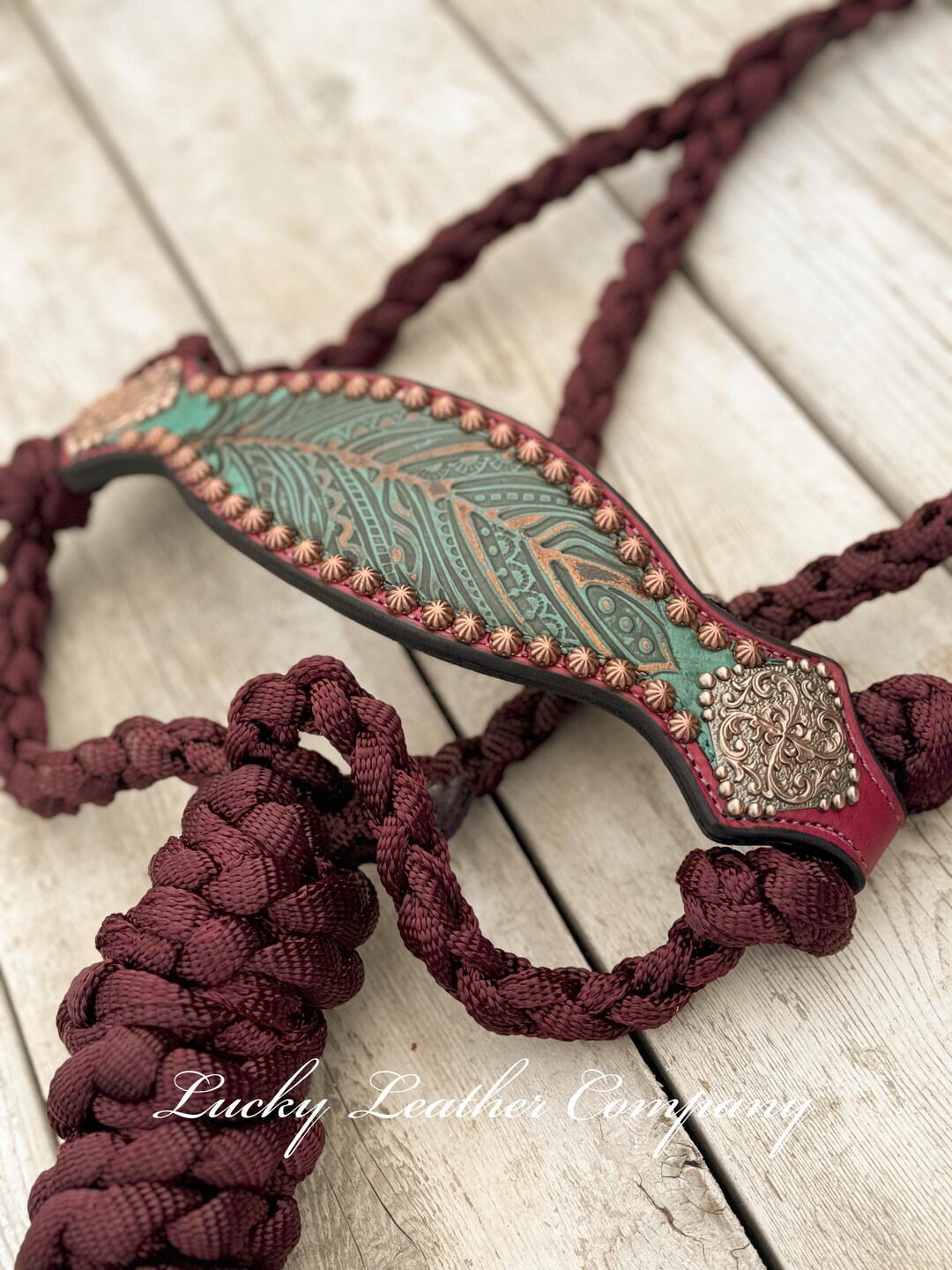 Maroon Mule Tape Halter With Plum & Feather Noseband, Mule Tape Bronc ...
