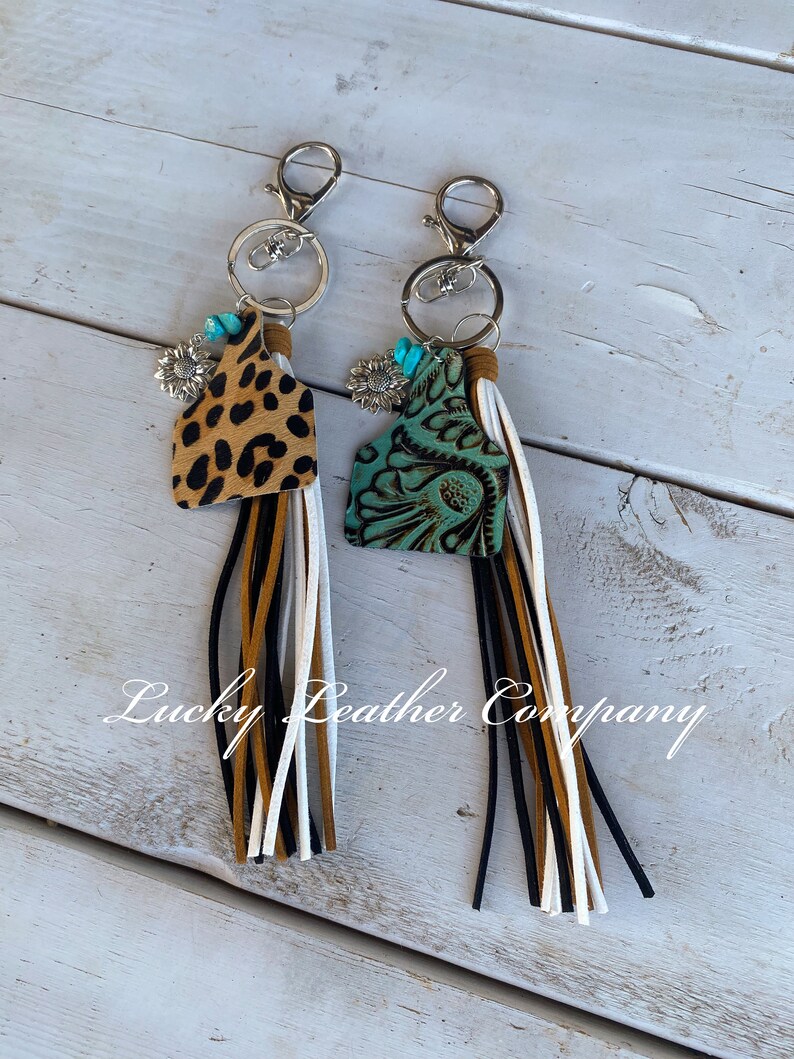 Leather Cow Tag Key Chain Western Key Chain Boho Key Chain - Etsy