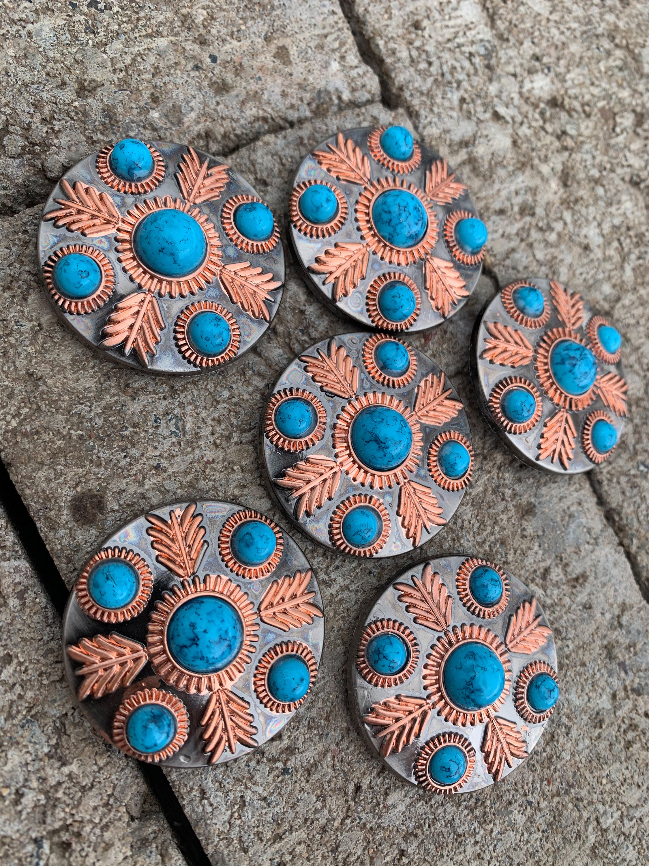 Turquoise Copper Concho, Feathered Concho, Western Concho, Crafting ...