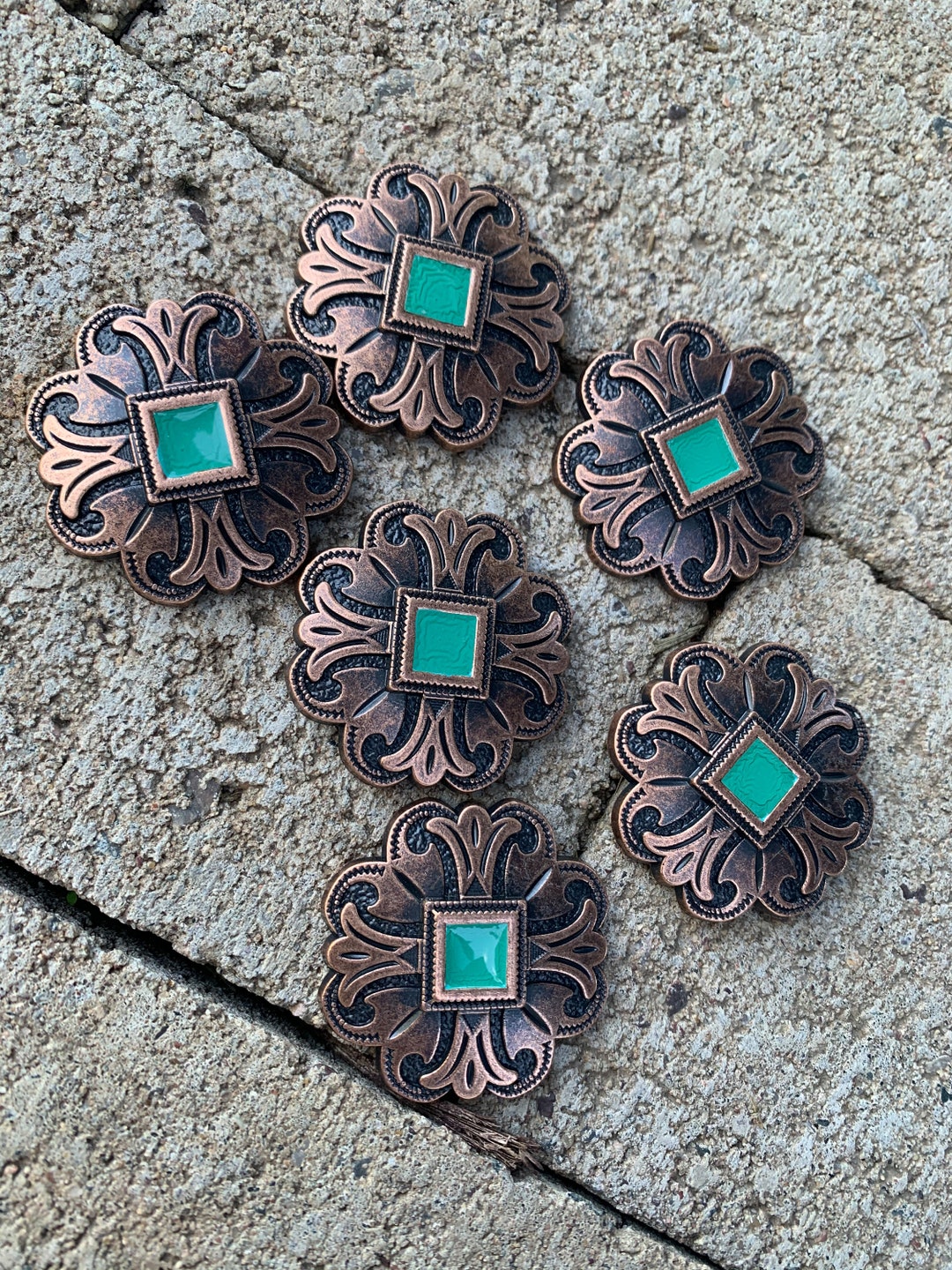 Copper and Turquoise Flower Concho - Western Concho - Tack Making ...